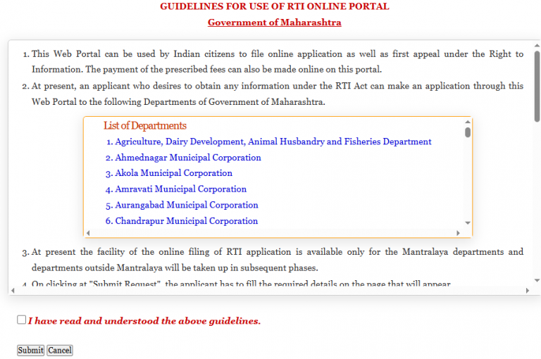 RTI Applications: Registration | Online Form | Status | Fee